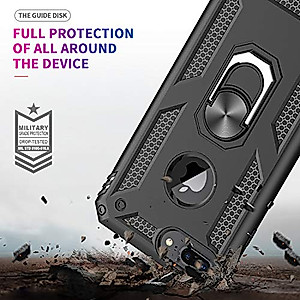 LeYi Compatible for iPhone 8 Plus Case, iPhone 7 Plus Case, iPhone 6 Plus Case with Tempered Glass Screen Protector [2 Pack], Military-Grade Phone Case with Kickstand Ring for iPhone 6s Plus, Black