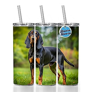 Black And Tan Coonhound Dog Photo Skinny Tumbler 20oz with Straw Insulated Water Bottle Gift