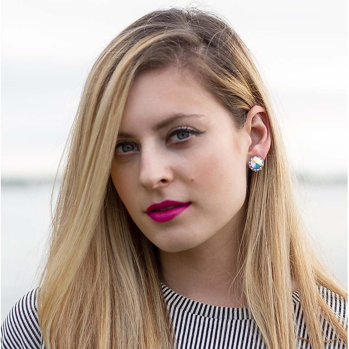 PammyJ 15mm Crystal CLIP-ON Earrings (Aurora Borealis)