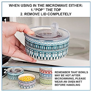 Signature Housewares Ceramic Bowl Set with Vented Lids, Serving Bowls with Lids, 5 Inch Prep Bowls for Kitchen, Lunch, Picnic, 21 Oz Set of 4 Stoneware Storage Bowls