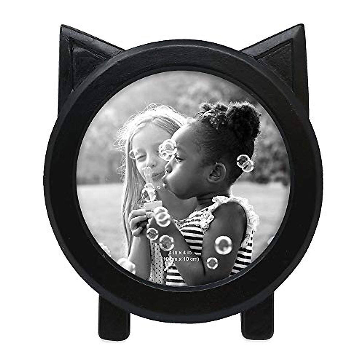 Isaac Jacobs 4x4 Round Resin Sentiment Cat Picture Frame with Ears, Photo Tabletop & Wall Display Hanging Display & Home Décor (Black)