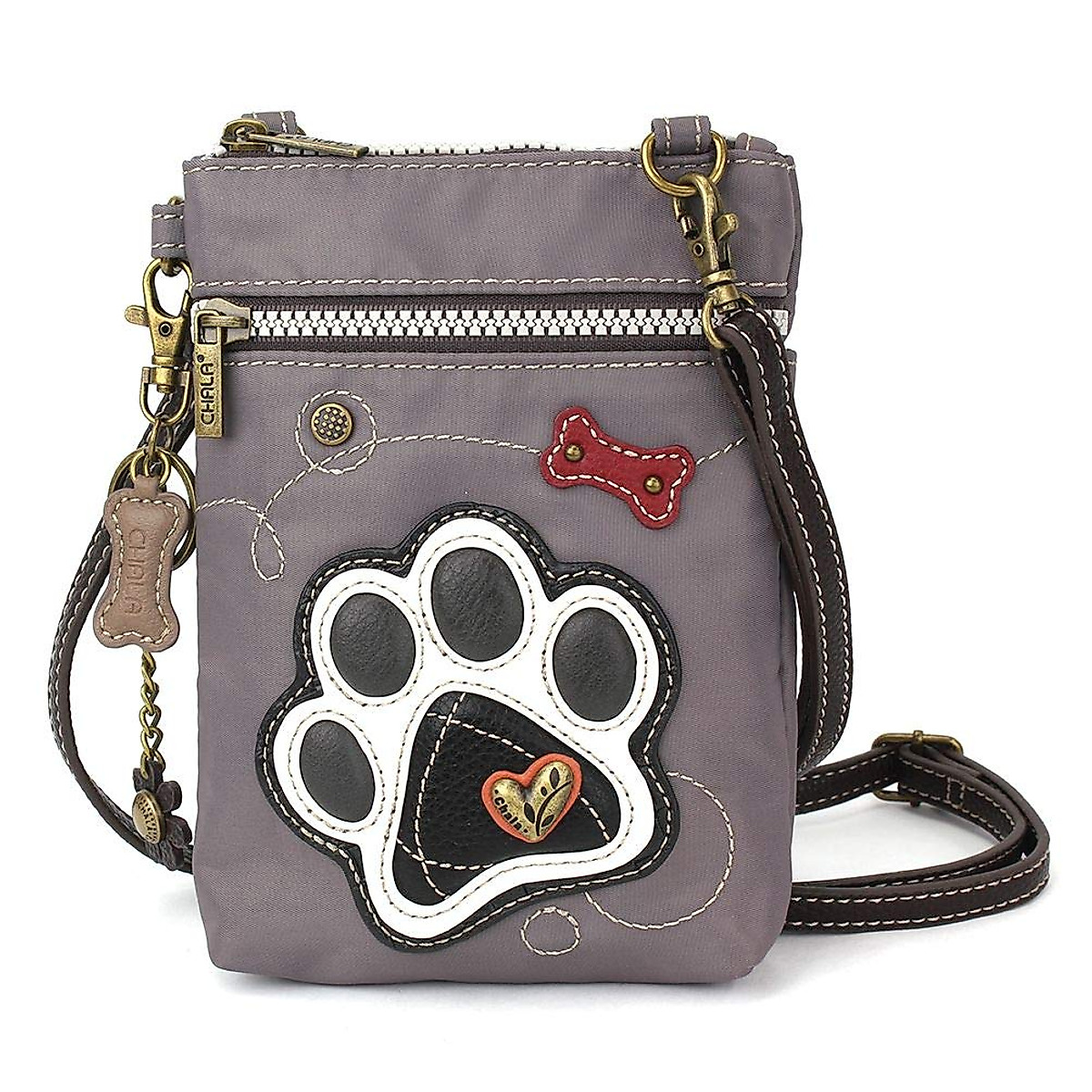 Chala Group Chala Handbags Paw Print Venture Cellphone Crossbody Handbag RFID Protected Dog Mom, Gray