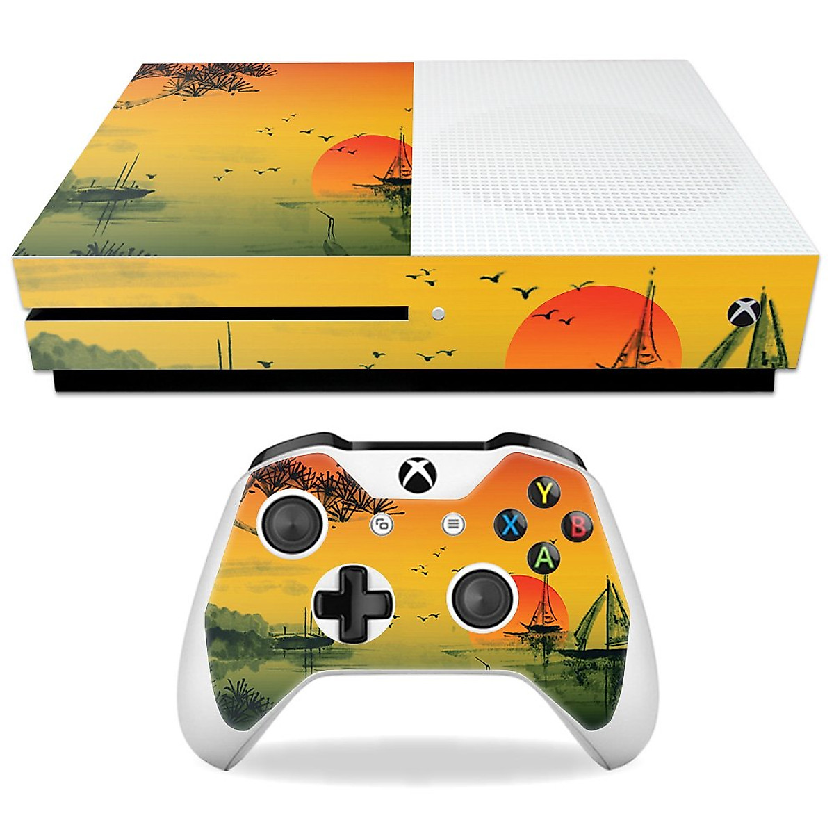 MightySkins Skin Compatible with Microsoft Xbox One S - Japanese Sunset | Protective, Durable, and Unique Vinyl Decal wrap Cover | Easy to Apply, Remove, and Change Styles | Made in The USA