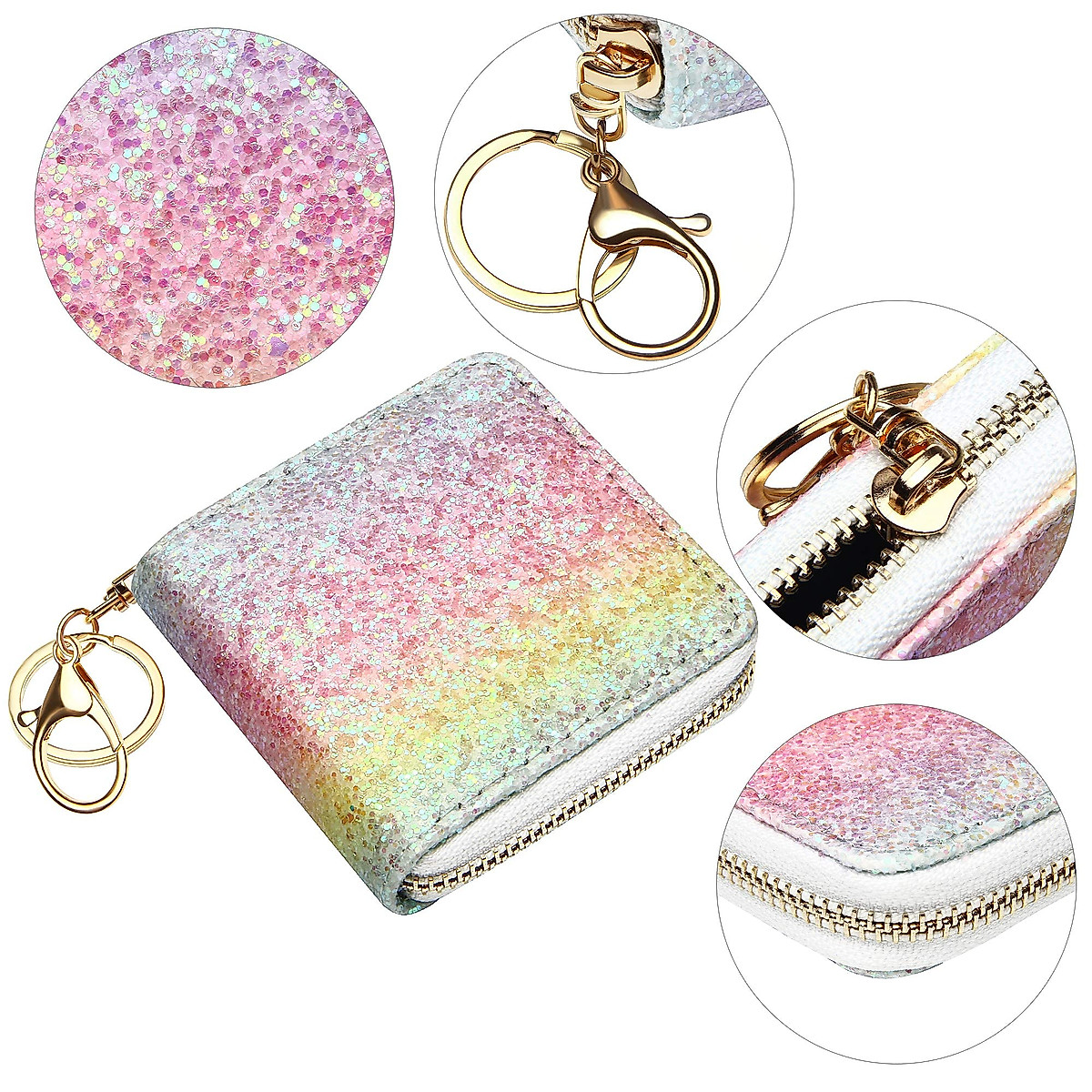 GEEAD Small Glitter Wallet for Women Girls Mini Coin Purse Pouches with Key Ring (Colourful - B)