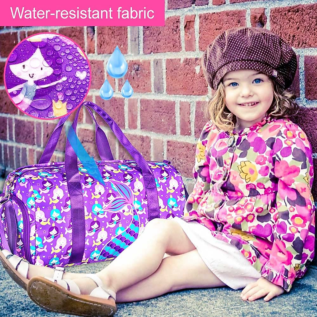 Dance Ballet Bags for Girls, Kids Duffle Gym Bag Travel with Shoe Compartments Sports Ballet Bag Teens Weekender Sleepover Carry On Bag Purple Mermaid