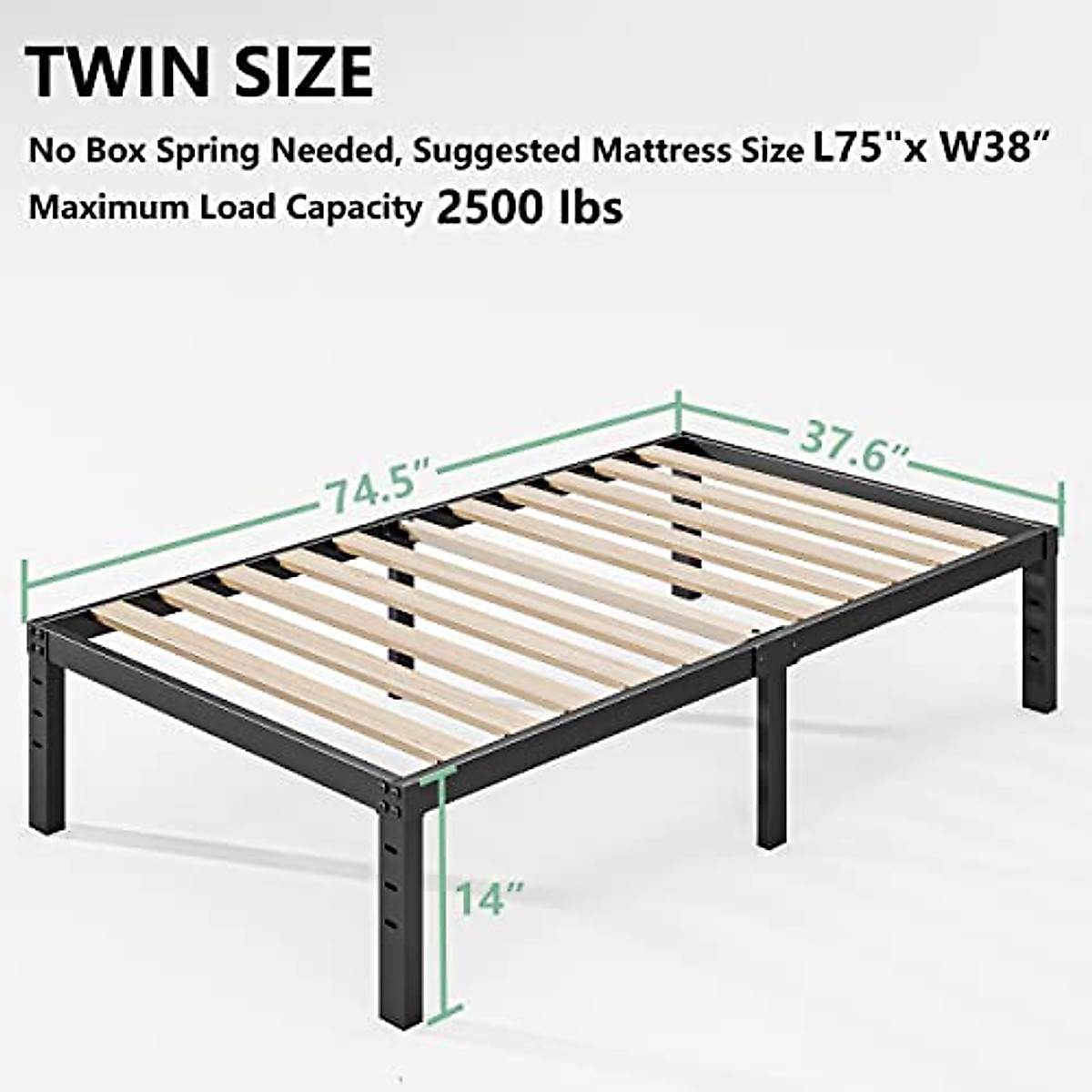 Breezehome Twin Size Bed Frame with Wide Wood Slats / 14 Inch High Heavy Duty Meta Mattress Foundation/Noise-Free Platform/No Box Spring Needed/Easy Assembly