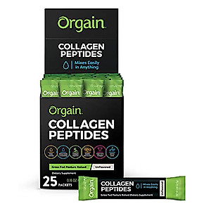 Orgain Hydrolyzed Collagen Peptides Protein Powder Sticks - Paleo & Keto Friendly, Pasture Raised, Gluten Free, Dairy Free, Type I And III, 5g Sticks - Unflavored (25 Count)