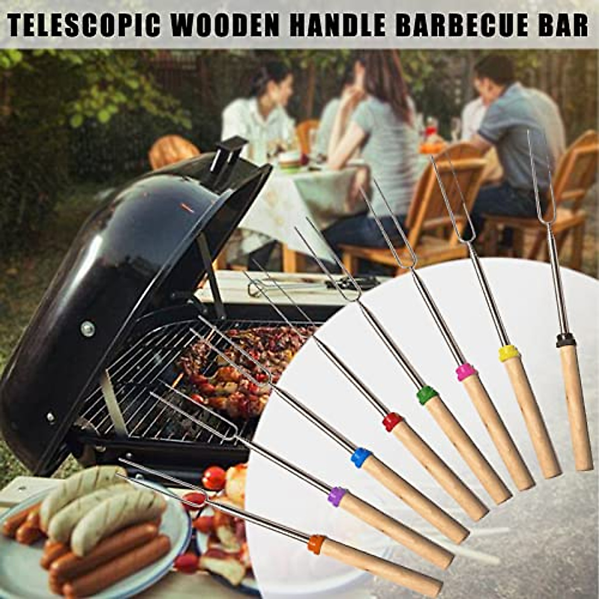 GRILLYARD Marshmallow Roasting Sticks – Smores Skewers for Fire Pit Kit– Durable Stainless Steel Camping Accessories with Wooden Handles – Practical and Easy to Use