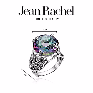 925 Sterling Silver Wide Band Ring With A Mystic Bold Oval Round Cubic Zirconia Floral Show Stopper Hypoallergenic, Nickel and Lead-free, Artisan Handcrafted Designer Collection, Handmade Jewelry Gift