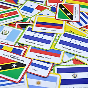 Menique, Flags of The Americas, Memory Matching Game in Spanish, for Kids and Adults, 70 Tiles. Juego de Memoria de Banderas de America