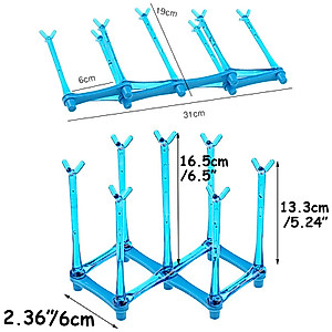 PCTC Retractable Cup Drying Rack, Drinking Glass and Sports Bottle Drainer Stand, Plastic Bag Dryer and Mug Tree with Non-Slip Bottom for Kitchen Countertop (Blue)