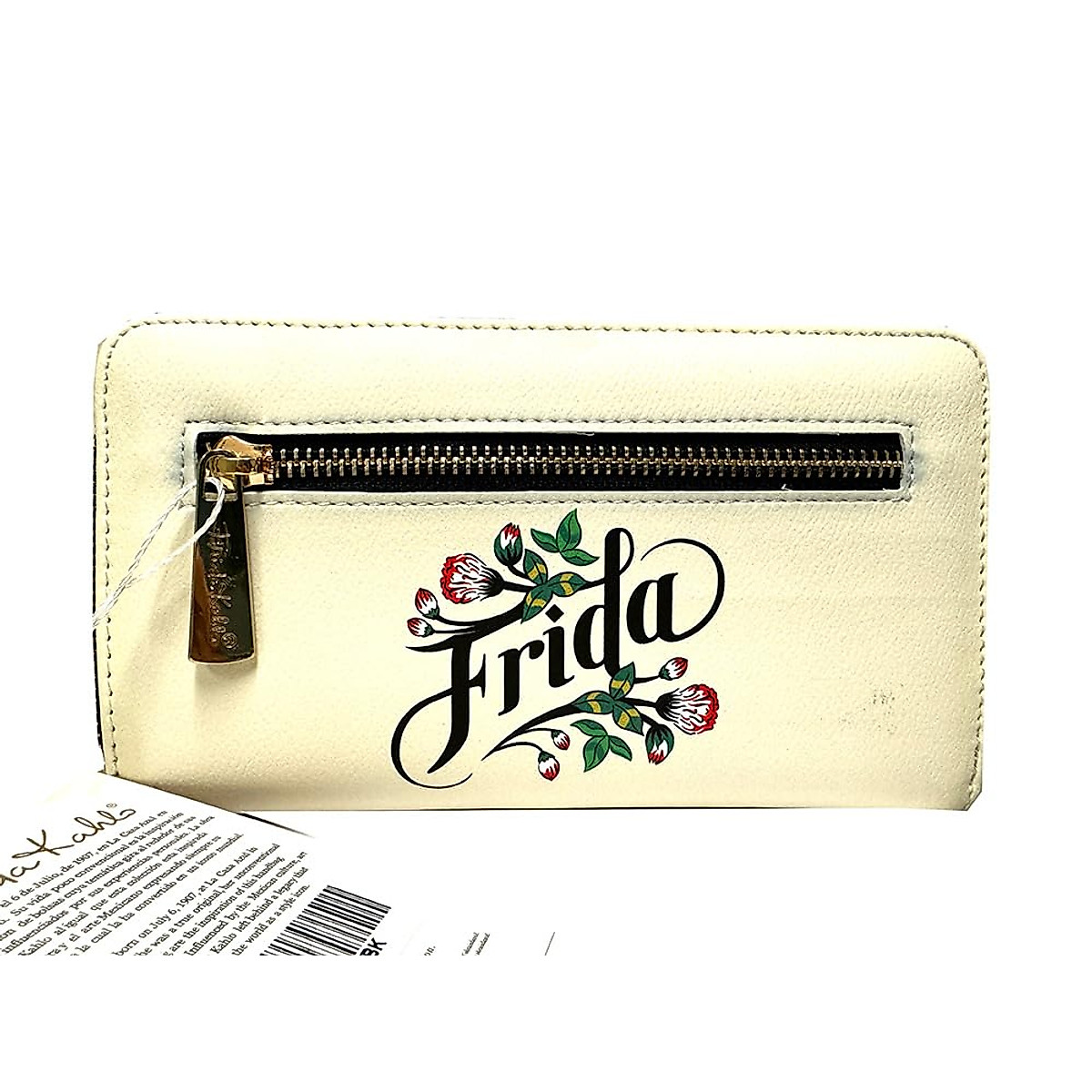 Frida Kahlo Flower Collection Around Zip Wallet with Wristlet (Black)