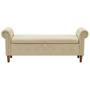 Aoowow Storage Bench for Bedroom End of Bed Rolled Armed PU Leather Ottoman Couch Long Bench Window Sitting Fireplace Toy Storage Bench, Brown