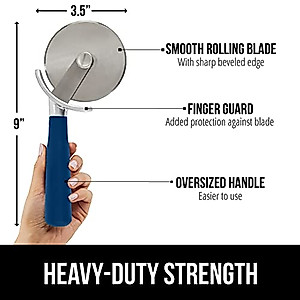 Gorilla Grip Manual Can Opener and Pizza Cutter, Can Opener Includes Built in Bottle Opener, Pizza Cutter is Rust Resistant, Both in Blue Color, 2 Item Bundle
