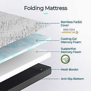 LINSY LIVING Foldable Mattress Full, 4 Inch Gel Memory Foam Trifold Mattress, Folding Mattress with Bonus Waterproof Cover Soft Full Size Mattress with Removable & Washable Cover, Grey