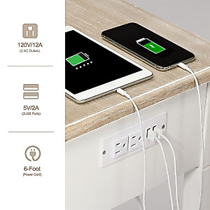 Wnutrees End Table with Charging Station,2 USB Ports and 2 Outlets,Nightstand Bedside Table with Drawer and Open Storage Shelf,for Living Room Bedroom,White,Set of 2