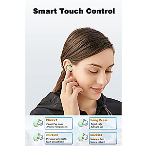 Wireless Earbuds, Bluetooth Earphones Stereo HiFi Sound Noise Cancelling with Built-in Microphone, True Wireless Headphones In-Ear Earbuds for Sports and Work, Compatible with iPhone, Android- Green