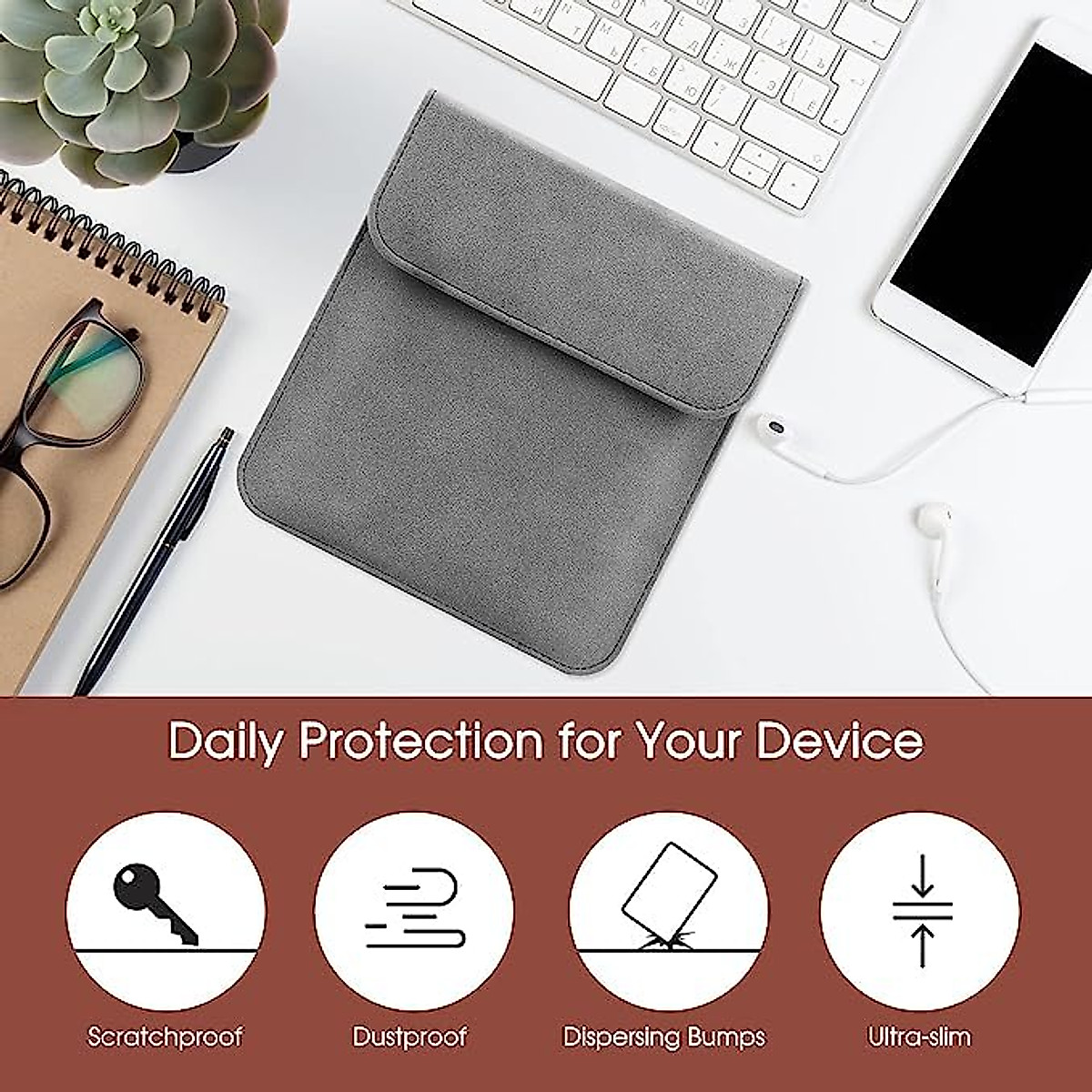 LIUDENWIN Universal Sleeve Case for 7 Inch E-Book Reader Compatible Oasis 2019 & 2017 / Kobo Libra 2 E-Reader/Pocketbook E-Book Reader Era Protective Bag Pouch Cover, Gray