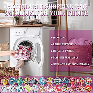 Eccliy 24 Pieces Reusable Grocery Bags Polyester Shopping Bags for Groceries Multi Colors Reusable Bags Foldable Shopping Bag (Flower Style)