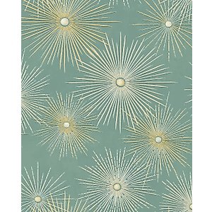 NextWall Starburst Geo Mid Century Peel and Stick Wallpaper (Teal & Metallic Gold)