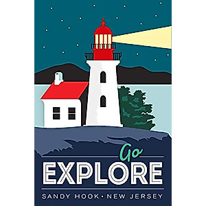 Sandy Hook, New Jersey, Go Explore, Lighthouse, Vector Style (15oz White Ceramic Coffee and Tea Mug, Dishwasher and Microwave Safe)