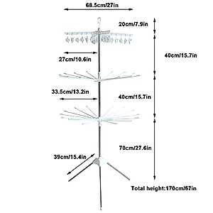 GDAE10 3 Layers White Clothes Rack Stainless Steel Drying Clothes Rack Rotatable and Foldable Clothes Rack Easy to Assemble Clothes Rack Suitable for Family Laundry Closet
