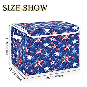 DIGTIA American July 4th Storage Bins with Lids Large Usa Flag Stars Storage Basket with Handles Foldable Fabric Storage Box Organizer for Clothes Toys Closet Cabinet Home Office Bedroom
