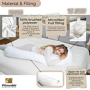 Pillowable - King Size Extra Long Round Body Pillow - 54x12 Bolster pillow for bed Extra Soft Body Pillow with Removable Pillowcase, Maternity pillow - Grey