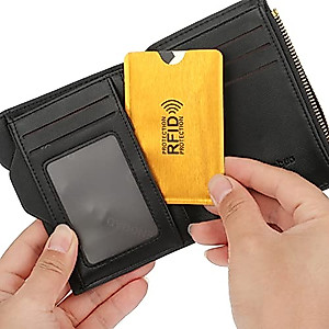 TIESOME RFID Card Holder, 10 pcs RFID Blocking Sleeves Waterproof Credit Card Sleeves Set RFID Identity Card Protector Secure Sleeve Portable Durable RFID Card Sleeves for Women Men Wallet(gold)