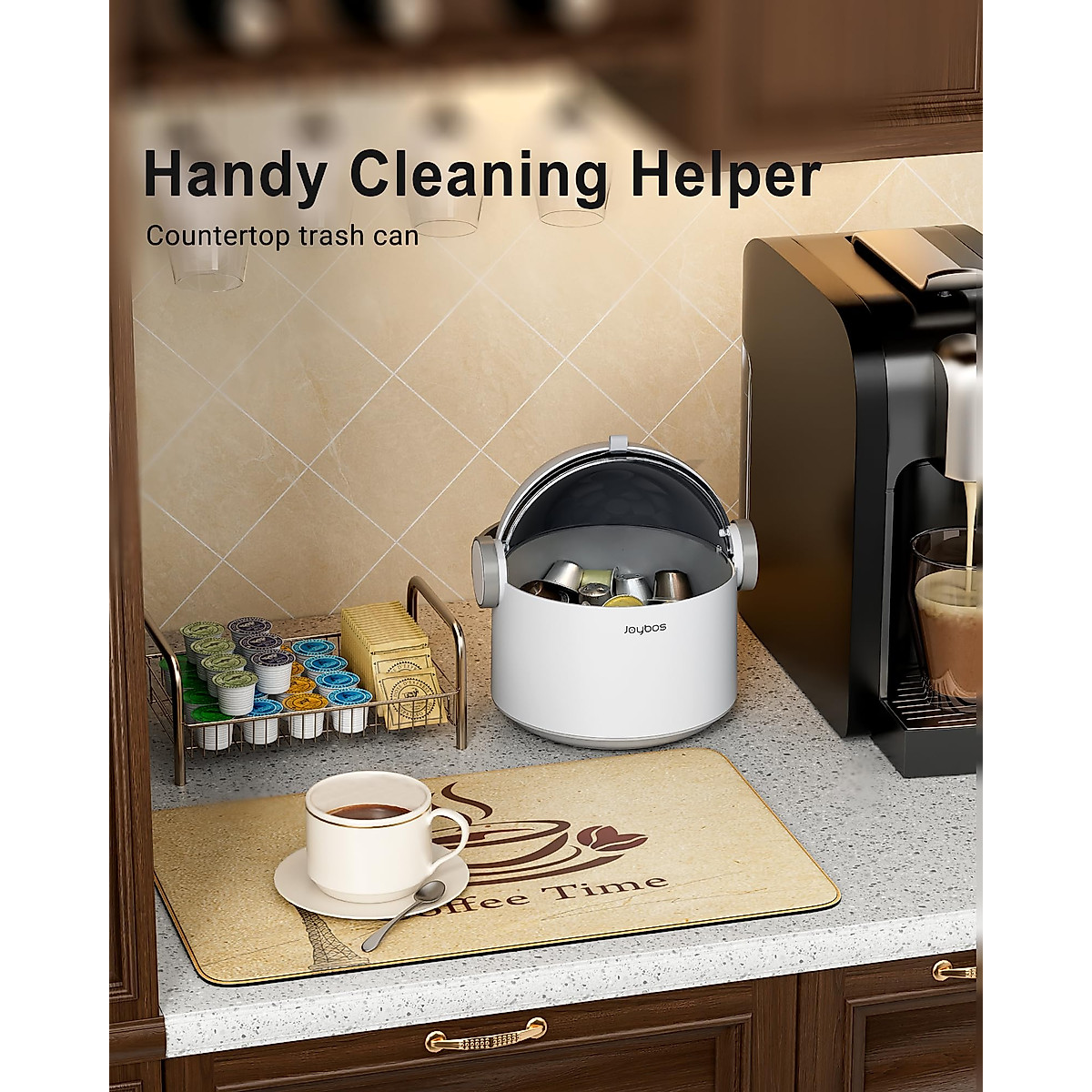 CTIME Small Trash can with lid,0.6 Gallon Countertop Trash can,Cute Tiny Trash can for Coffer bar,Kitchen,Bathroom,Desk,rv, Mini Portable Plastic Waste Basket