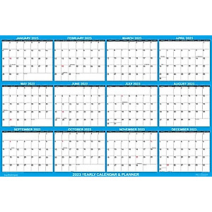 2023 Erasable Calendar, Dry Erase Wall Planner by SwiftGlimpse, 36" x 24", Large, Horizontal, Reversible for Large Planning Space