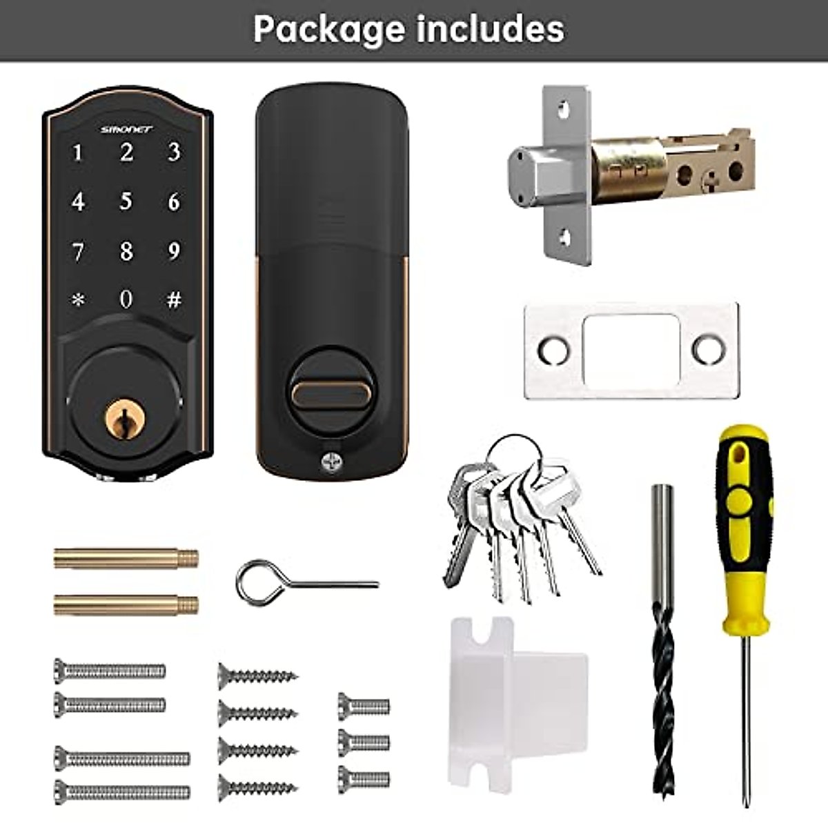 Smart Deadbolt, SMONET Keyless Entry Door Lock with Digital Keypad, Electronic Smart Locks for Front Door Bluetooth Touchscreen Lock Security, Remote Lock with Alexa and Gateway for Residential Home