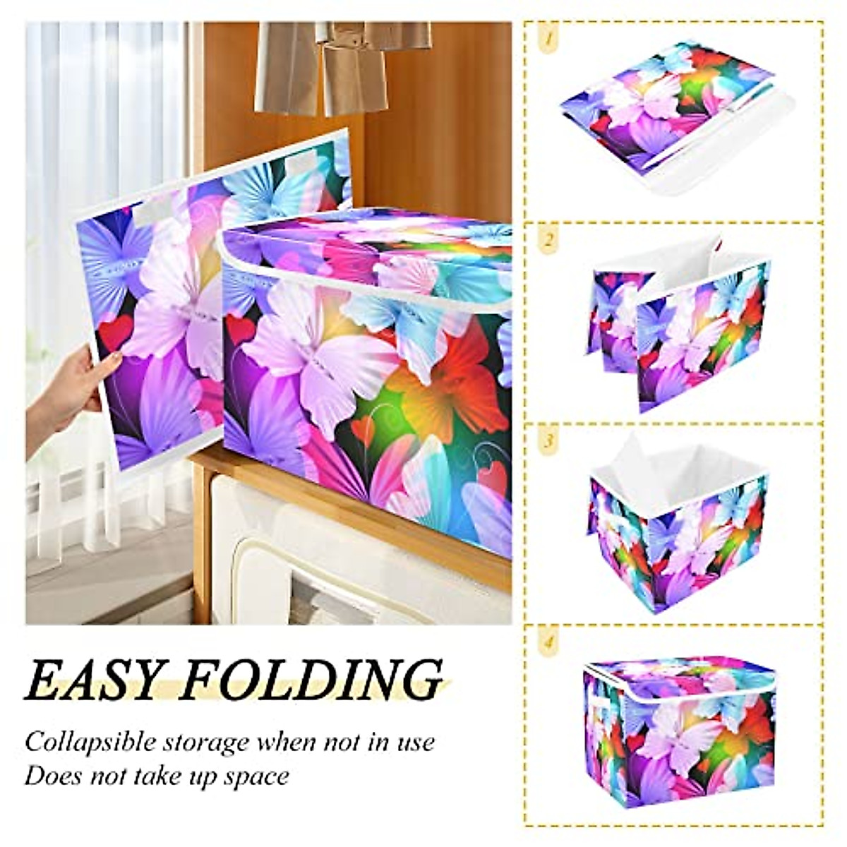 innewgogo Butterflies Storage Bins with Lids for Organizing Closet Organizers with Handles Oxford Cloth Storage Cube Box for Dog Toys