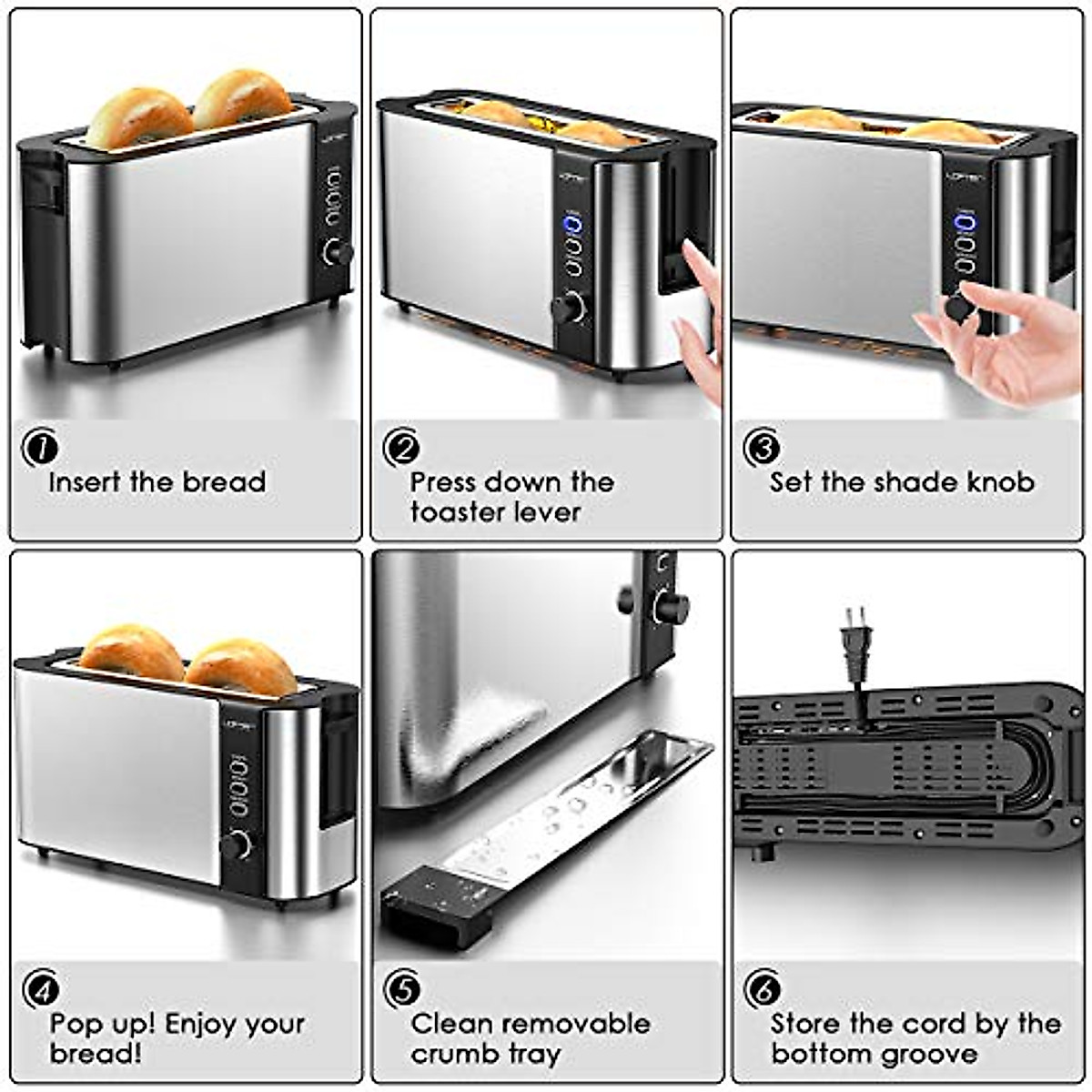 Long Slot Toaster, 2 Slice Toaster Best Rated Prime with Warming Rack, 1.7'' Extra Wide Slots Stainless Steel Toasters, 6 Bread Shade Settings, Defrost/Reheat/Cancel, Removable Crumb Tray, 1000W