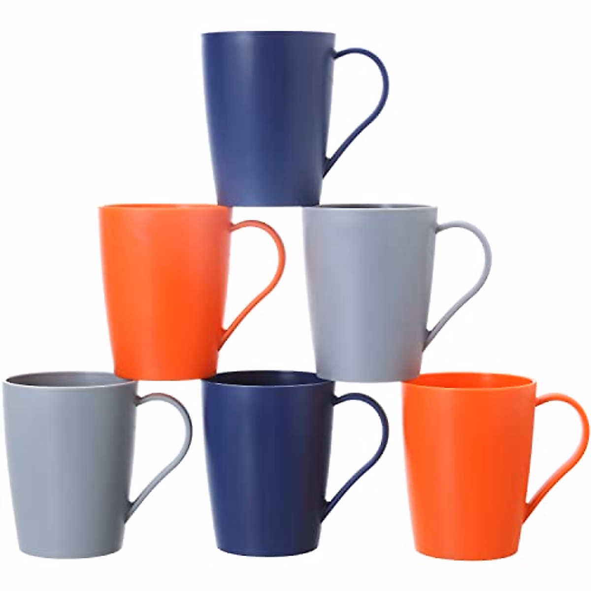 Hawnn Coffee Mugs Set of 6, Plastic Coffee Cups Set, 12 Ounce Unbreakable Coffee Mug Plastic with Handle, 3 Basic Colors, Reusable Plastic Mug Dishwasher Safe