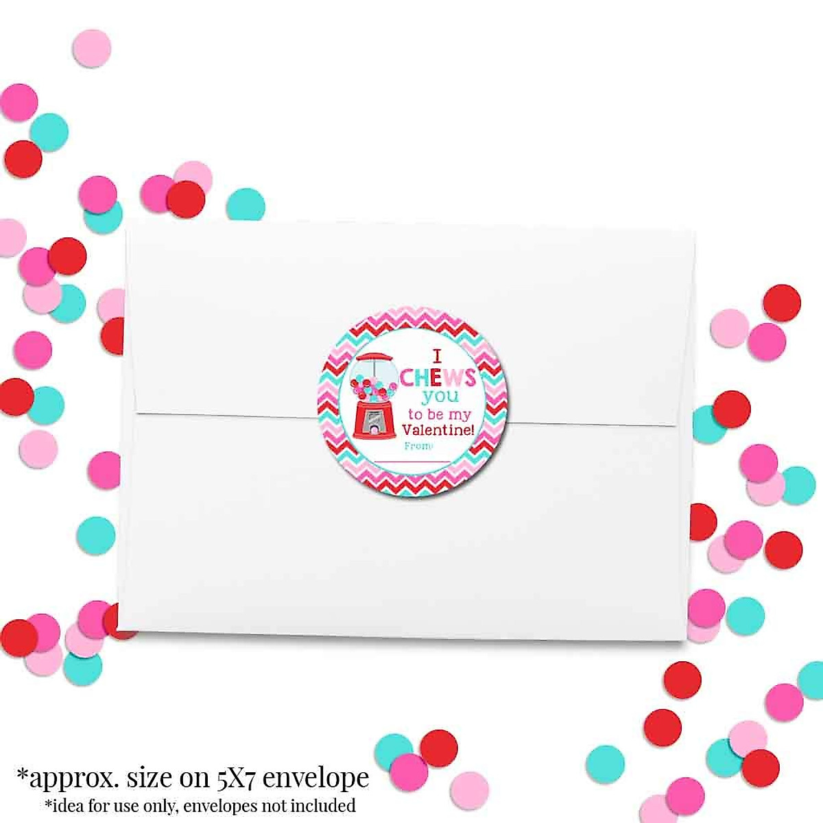 I Chews You Bubble Gum Valentine Party Favor Sticker Labels for Kids, 40 2" Party Circle Stickers by AmandaCreation, Great for Classroom Valentines, Envelope Seals, Gifts & Treats