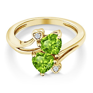Gem Stone King 10K Yellow Gold. Green Peridot Ring For Women (1.69 Cttw, Heart Shape 6MM, Gemstone Birthstone, Available In Size 5, 6, 7, 8, 9)