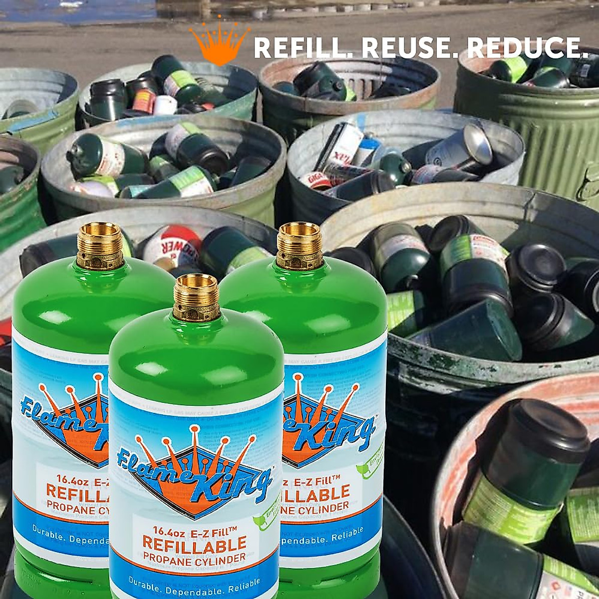 Flame King Refillable 1LB Empty Propane Cylinder Tank - Reusable - Safe and Legal Refill Option - DOT Compliant-16.4 oz (2-Pack), green (YSN164-2)