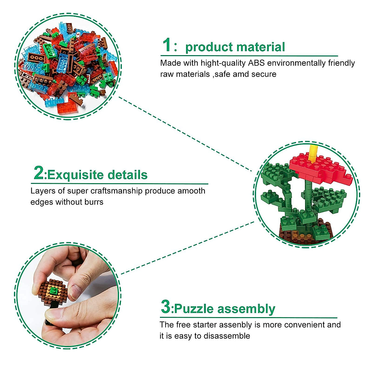 Kimiangel 6PCS Party Favors for Kids 8-12, Mini Building Blocks for Kid DIY Toy Sets Prizes Birthday Gifts Goodie Bag Fillers, Plants and Flowers, Bonsai Tree (Plant Mini Block)