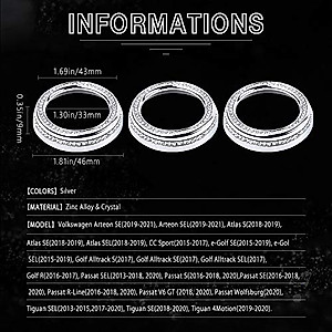 CARFIB Car Interior Bling Accessories for VW Volkswagen Arteon Atlas CC e-Golf Golf Alltrack Golf R Passat Tiguan AC Knobs Control Decals Stickers Cover Parts Men Women Zinc Alloy Crystal Silver 3Pcs
