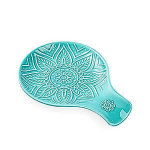 MIKIGEY Ceramic Spoon Rest, 7.48 Inches Spoon Holder for Kitchen Counter, Kitchen Accessories, Dishwasher Safe, Turquoise