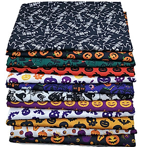 DoubleWood Halloween Fabric 16Pcs Squares Printed Patchwork Fabric for DIY Sewing Scrapbooking Quilting Masks (16pcs/9.8" x 9.8")