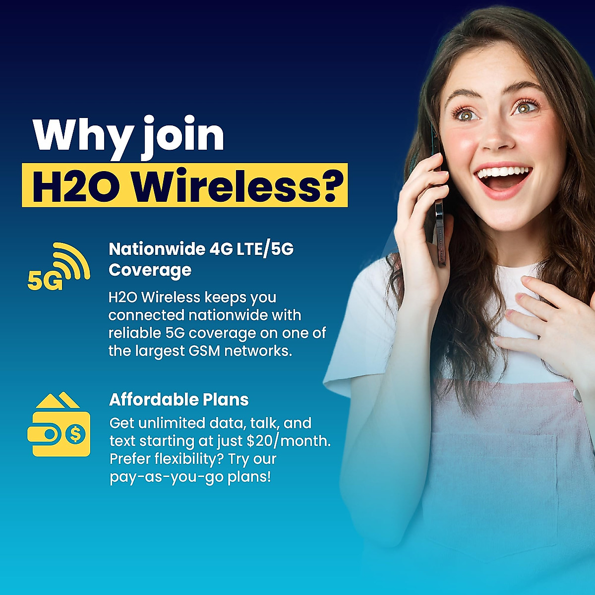 H2O Wireless 90-Day Prepaid SIM Card USA with 10GB High-Speed 4G LTE/5G Data & 5GB Mobile Hotspot, Unlimited Data, International Talk & Text, Triple-Cut US Mobile SIM Card for Cell Phones