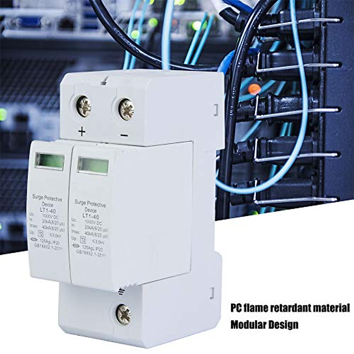 POCREATION 2P Arrester Device, 2P Protective Device DC Photovoltaic Lightning Protector Low-Voltage Arrester Air Circuit Breaker(2P40KA)