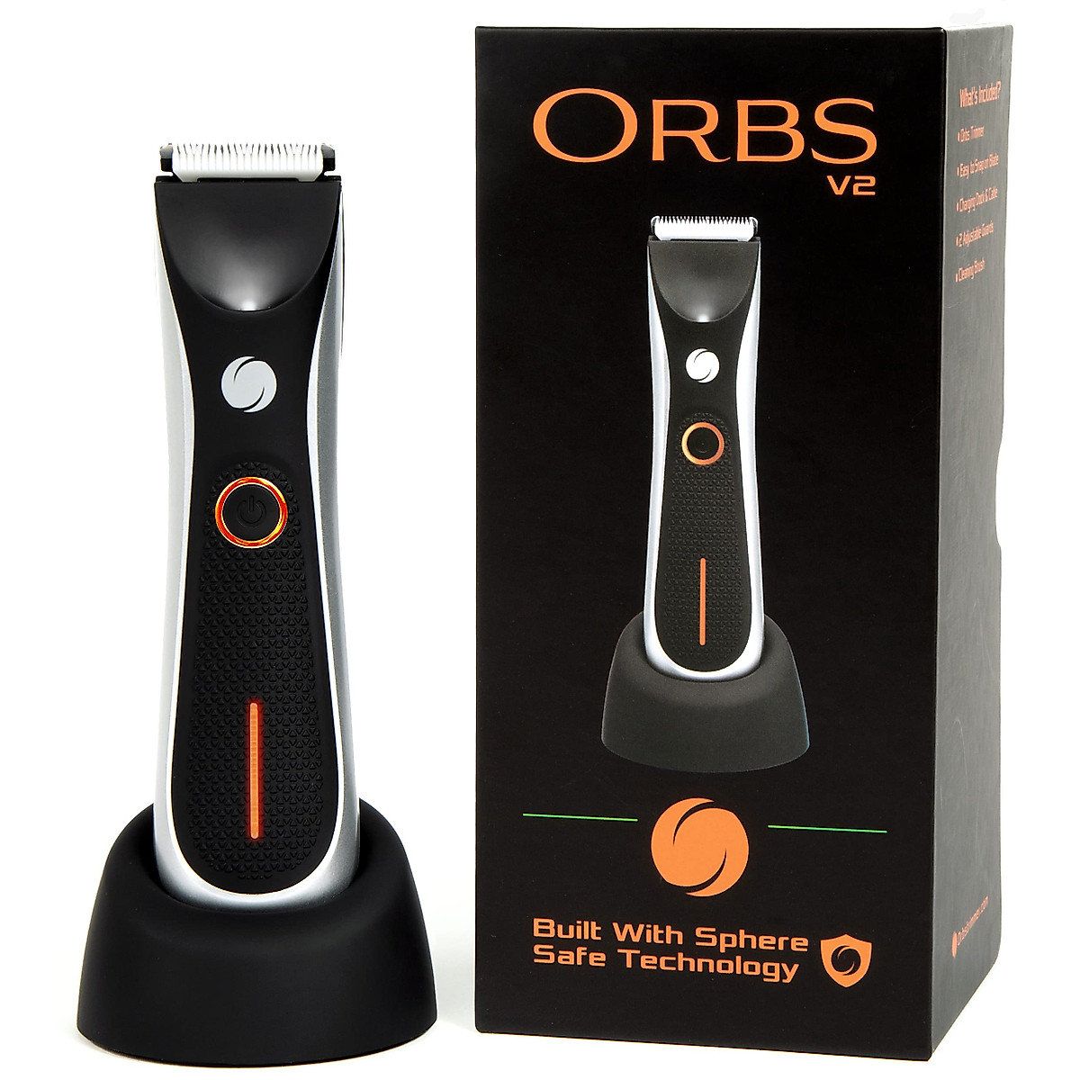 Orbs™ V2 Electric Groin Hair Trimmer for Men w/Two Speeds, Premium Ball & Body Groomer Shaver for Men, Fully Waterproof Mens Trimmer w/Replaceable Ceramic Blade Heads, 90 Min Battery Life
