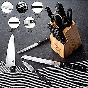 Moss & Stone Stainless Steel Serrated Knife Set | Premium Kitchen knives Set With High-Carbon Stainless Steel Blades And Wooden Block Set | Cutlery Knife Set, Kitchen Set. (14 Piece)