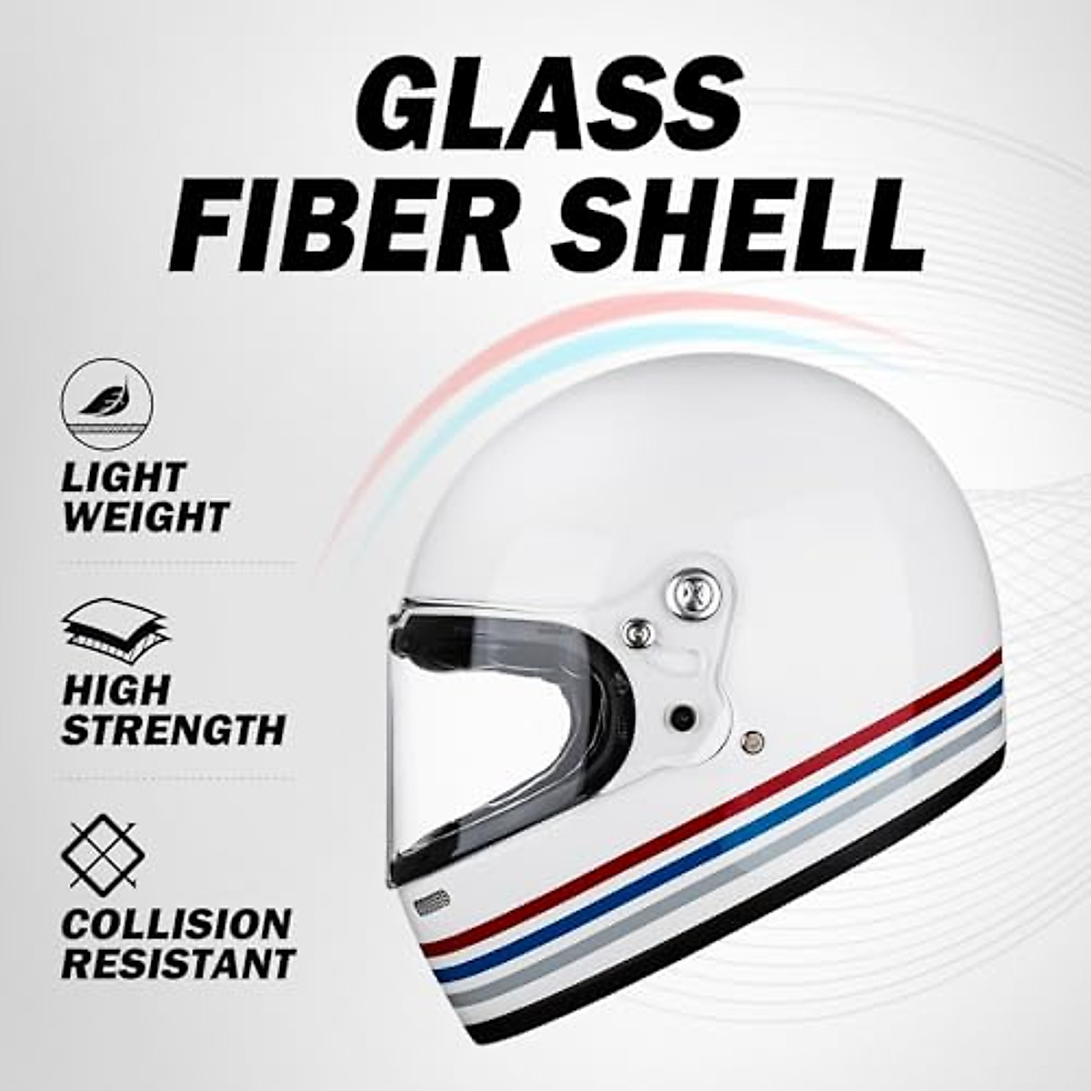 Retro Full Face Helmet A600 Unisex-Adult Old School Full Face Motorcycle Helmet with Graphic Fiberglass Shell DOT Approved Touring Bobber(Red Blue Gray, M)