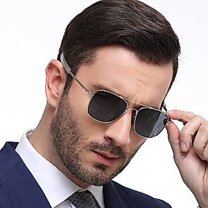 RCXKOOM Aviator Sunglasses for Men Army Military Style Polarized Pilot Sun Glasses Metal Frame Spring Hinge Bayonet Temple Shades