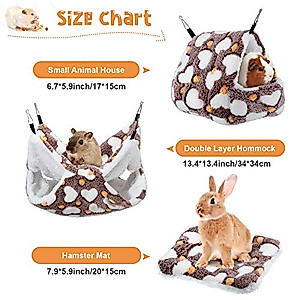 3 Pieces Small Pet Cage Hammock Set Include Double-Layer Sugar Glider Swinging Bed Hanging Rat House Cage and Hamster Warm Bed Mat for Rat Parrot Ferret Squirrel Hamster Rat Playing Sleeping (Brown)