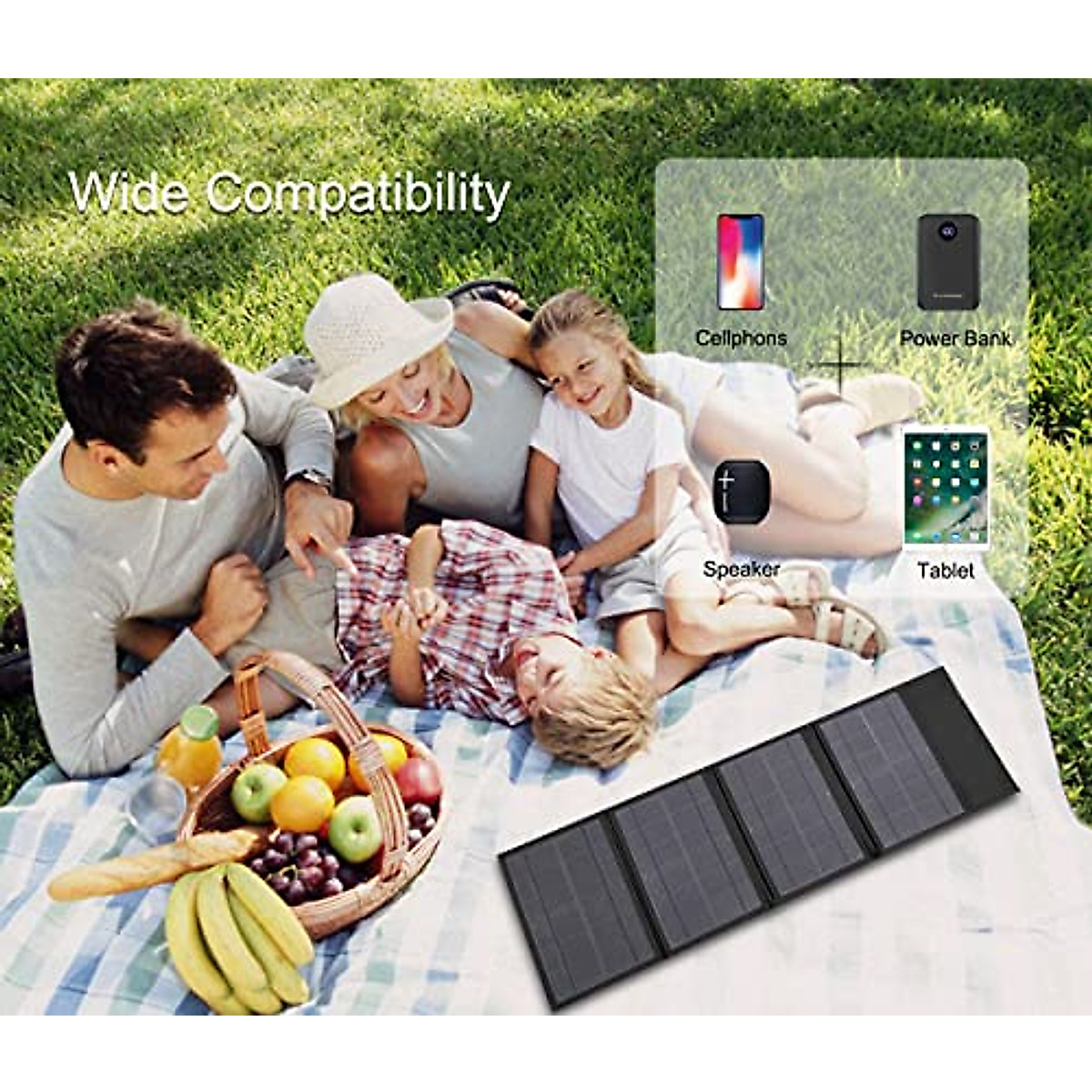 30W Portable Solar Panel, Folding Camping Solar Panel Mobile Charger, DC 12V, USB 2.0 5V, USB3.0 9V Compatible with Solar Generators Power Stations for Camping, Cell Phone, Tablet, RV, Hiking (Black)